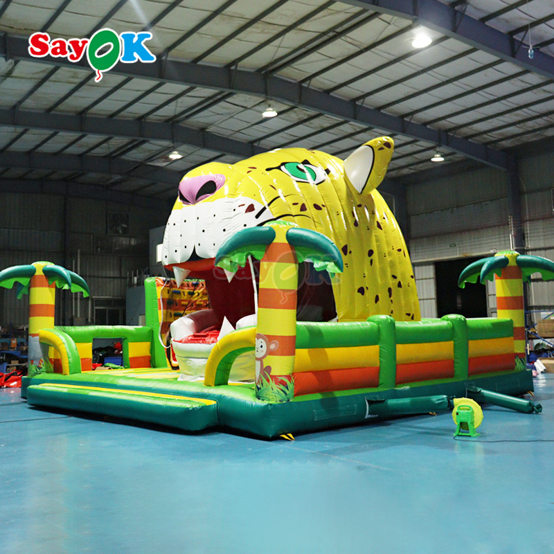 Tiger Jungle Themed Bounce House Inflatable Giant Bouncy Castle for Kids