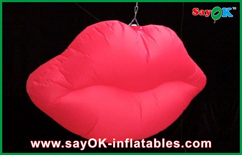 Red Led Hanging Lighting Inflatable Lips , Inflatable Lighting Decoration